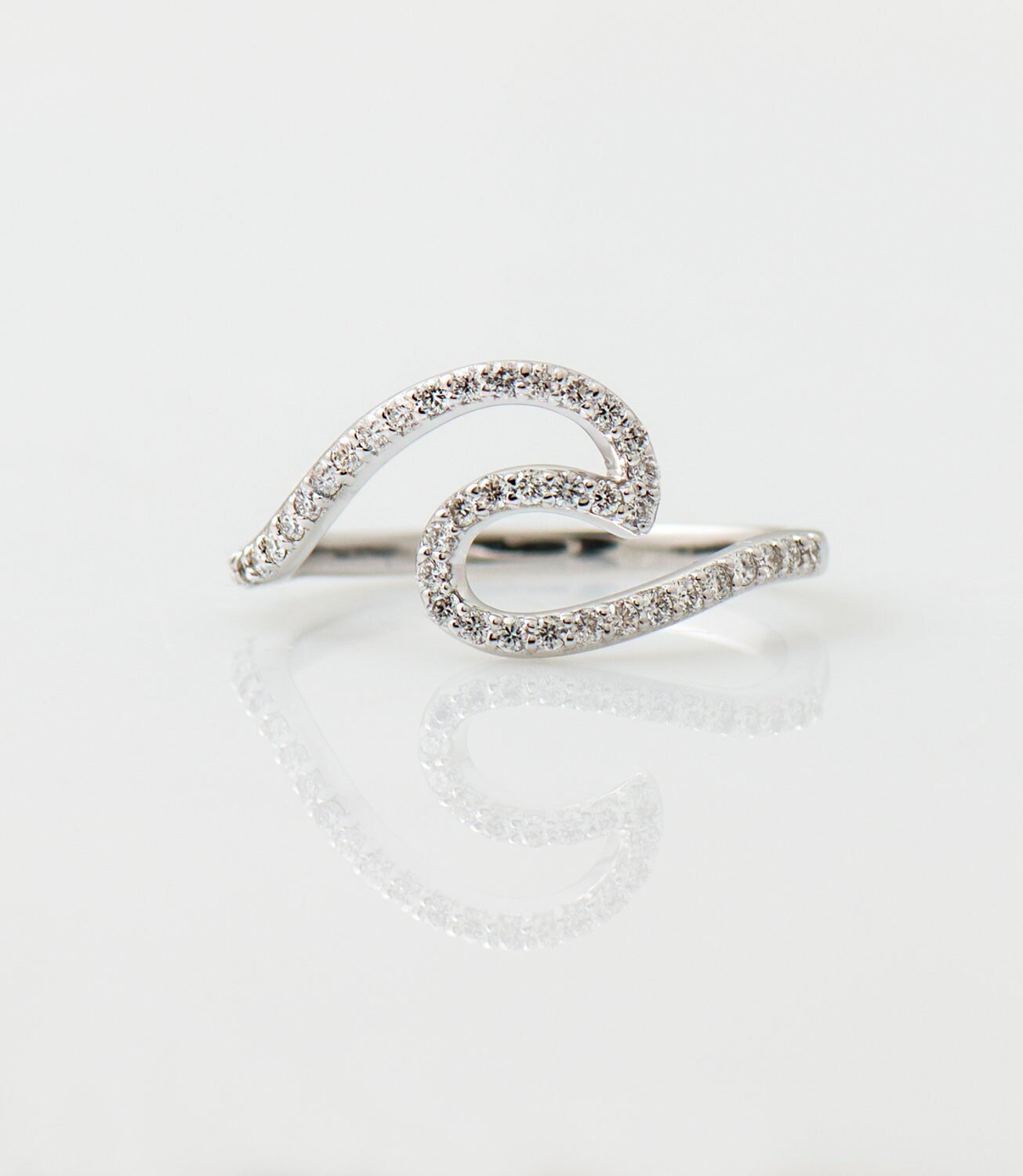 Wave Diamonds Ring 14k / 18k White Gold Ring Stack Ring | Etsy