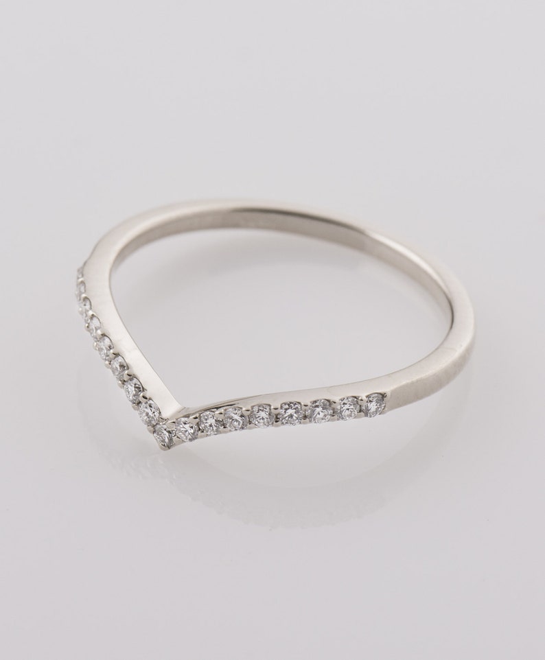 Half Eternity V Shape Wedding Ring 14K White Gold Diamonds | Etsy