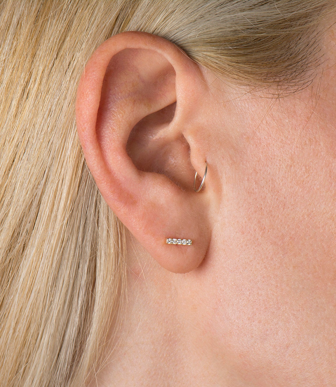 Bar Diamond Earrings 14K / 18K Yellow Gold Tiny Bar | Etsy