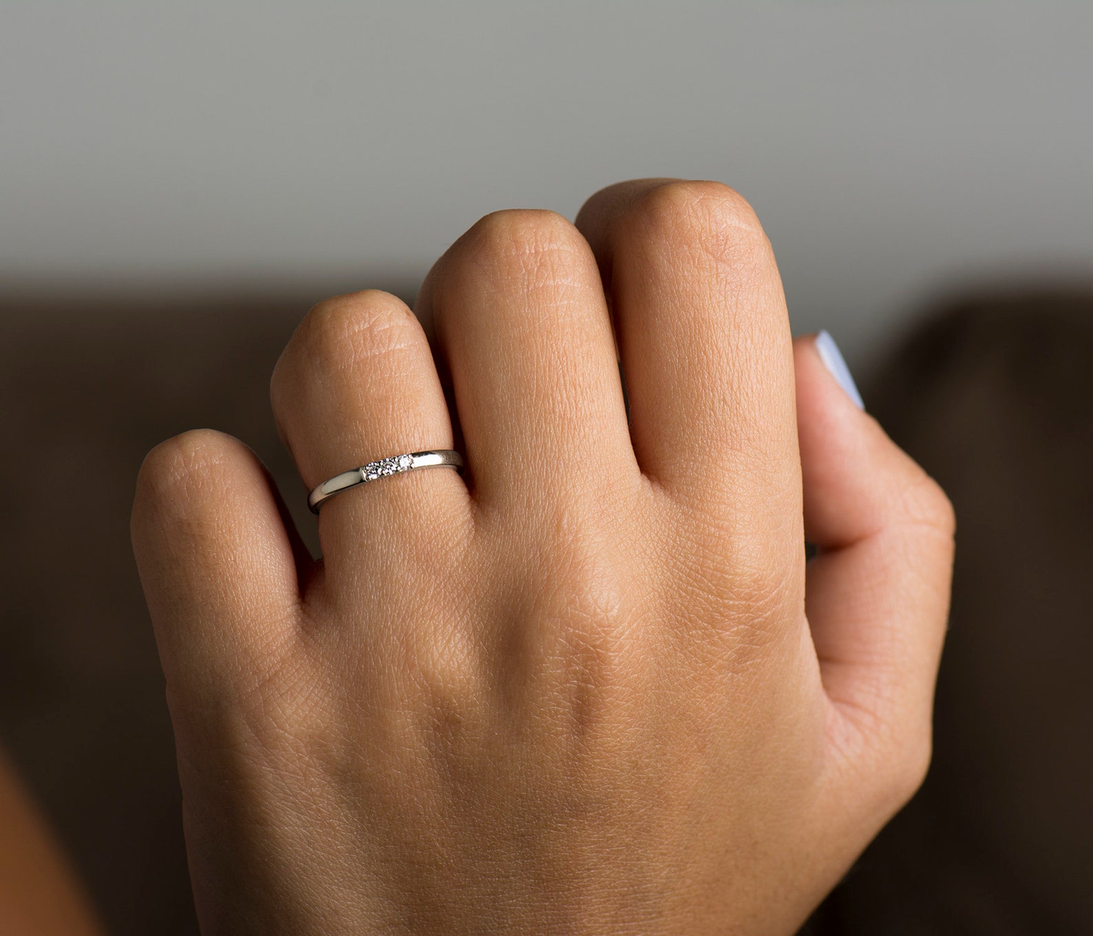 2 Mm Three Diamond Ring 14K / 18k White Gold Smooth Wedding - Etsy