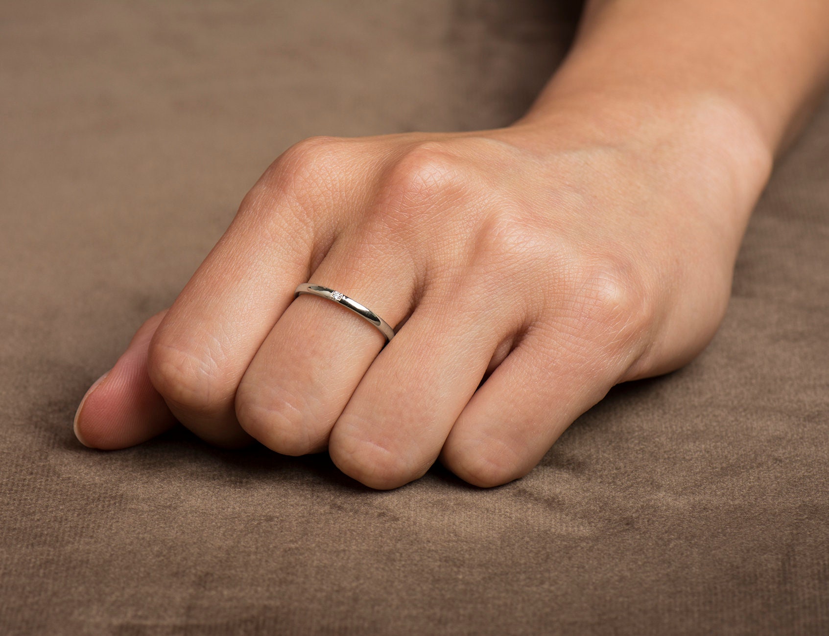 2 Mm Single Diamond Ring, 14K / 18K White Gold, Smooth Wedding Ring ...