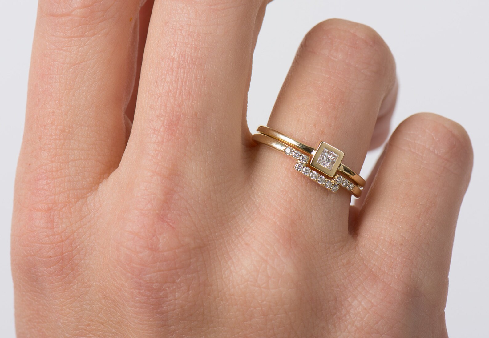 Square Diamond Ring Engagement Ring Set 14K Yellow Gold | Etsy