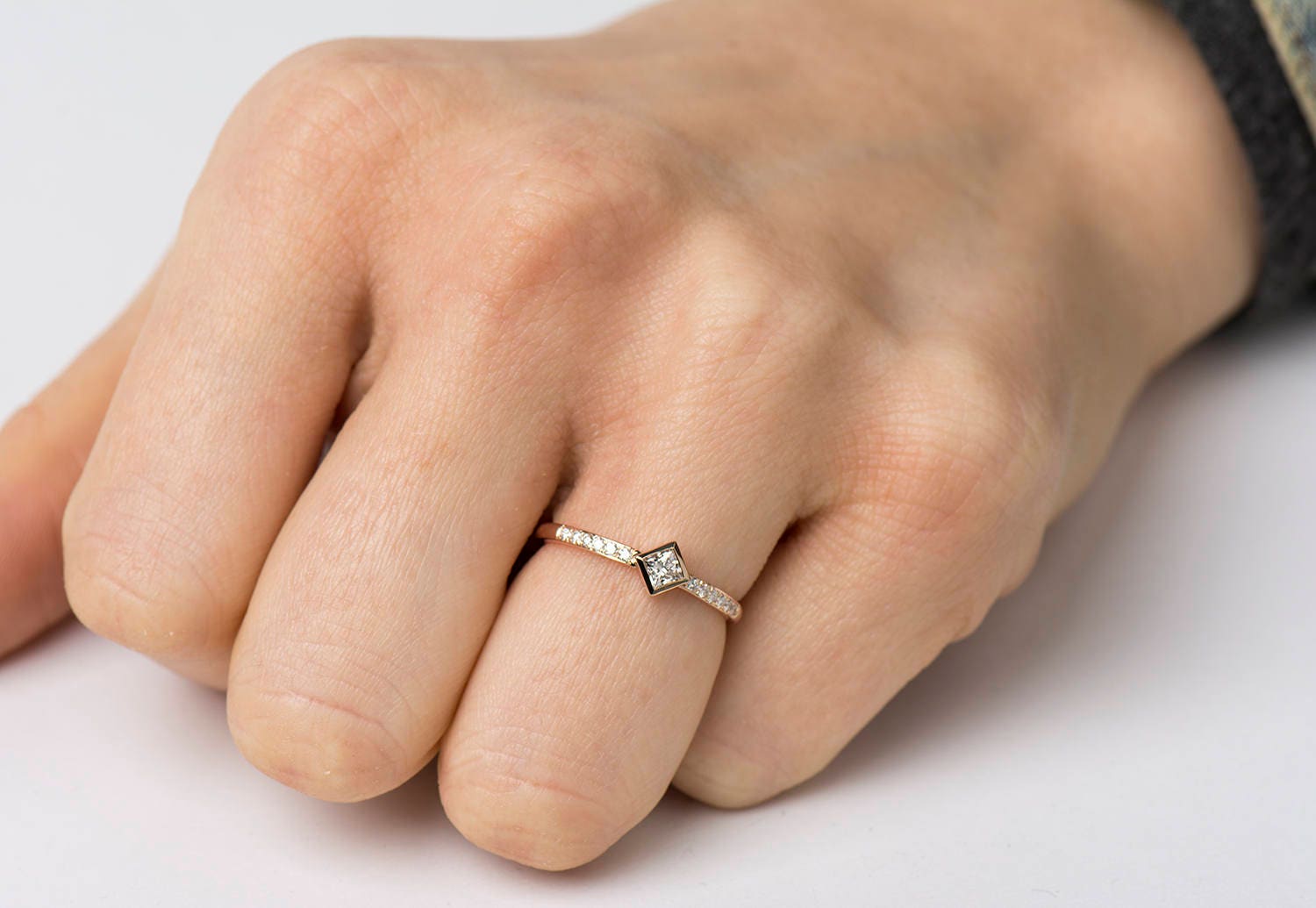 Rhombus Square Diamond Engagement Ring 14K / 18K Rose Gold - Etsy