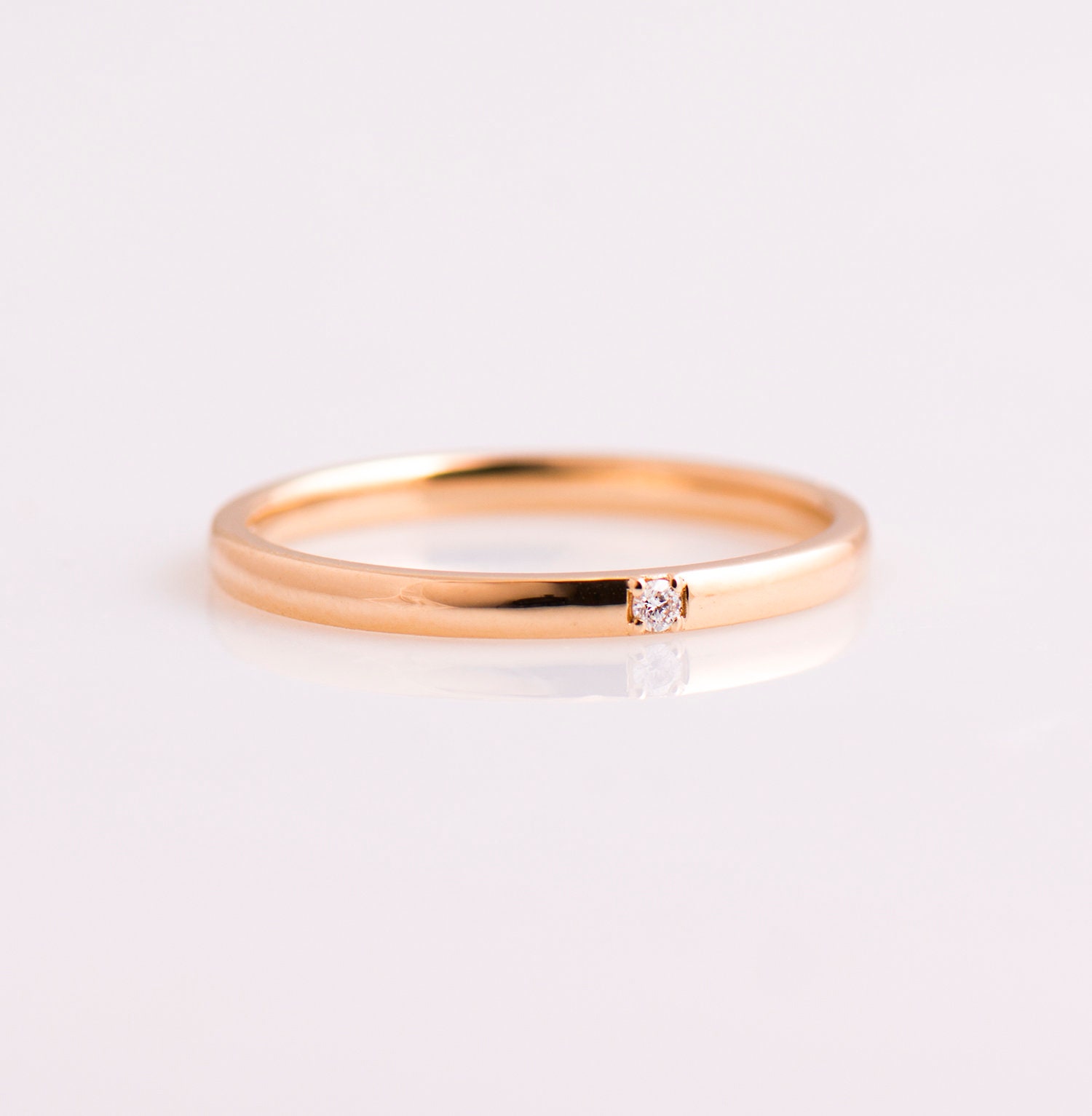 2 Mm Single Diamond Ring 14K / 18k Rose Gold Wedding Ring - Etsy Hong Kong
