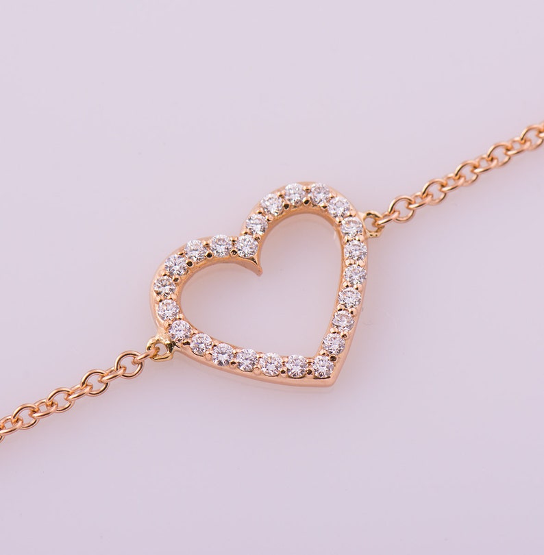 Heart Diamond Bracelet 14k / 18k Rose Gold Diamond Bracelet - Etsy