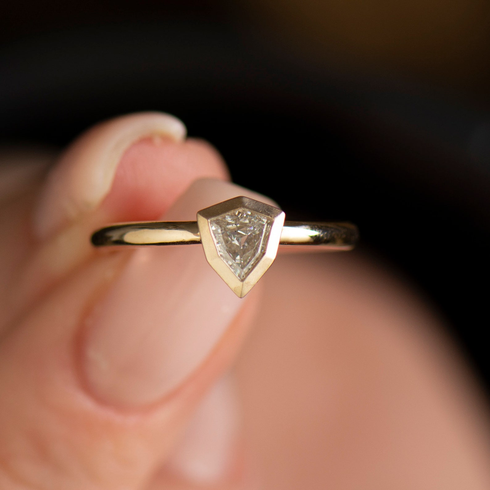 Shield Diamond Ring Unique Engagement Ring 14K / 18K Yellow - Etsy