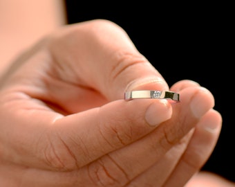 Tension Set Ring, 14k / 18k White Gold Diamond Ring, Unisex Tension Set Ring, 14k / 18k White Gold Diamond Ring, Unisex