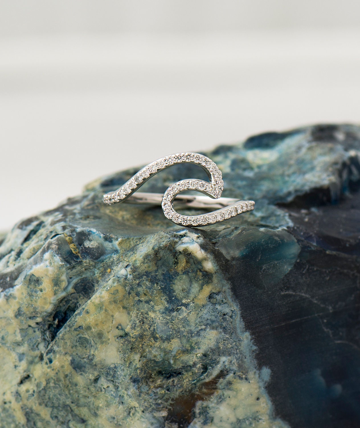 Wave Diamonds Ring 14k / 18k White Gold Ring Stack Ring | Etsy