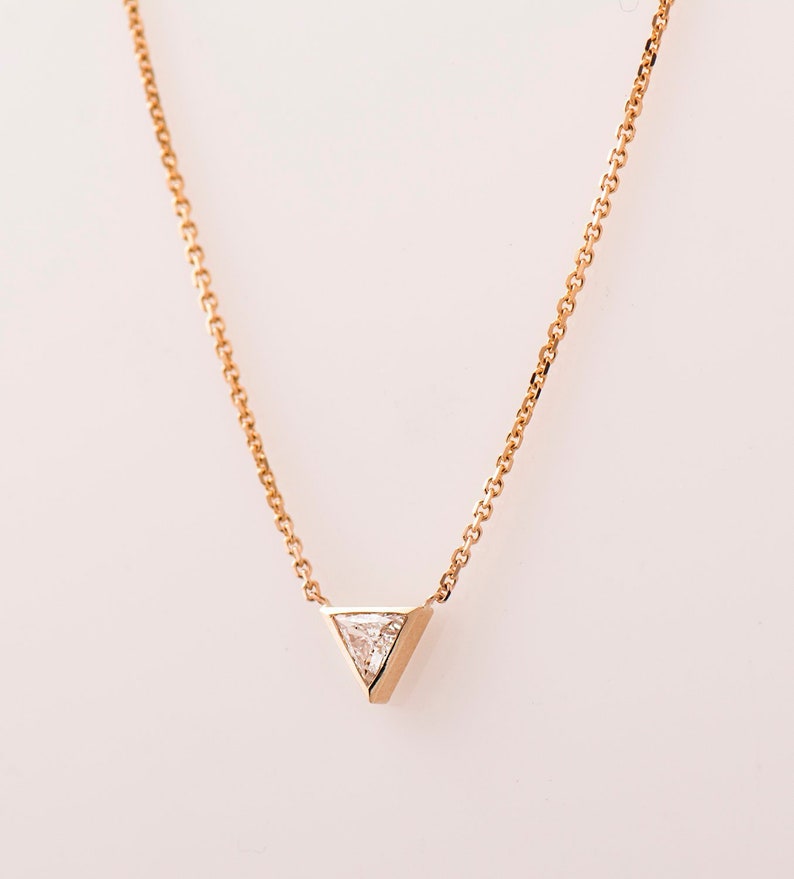 Triangle Diamond Necklace 14K / 18K Rose Gold Diamond | Etsy