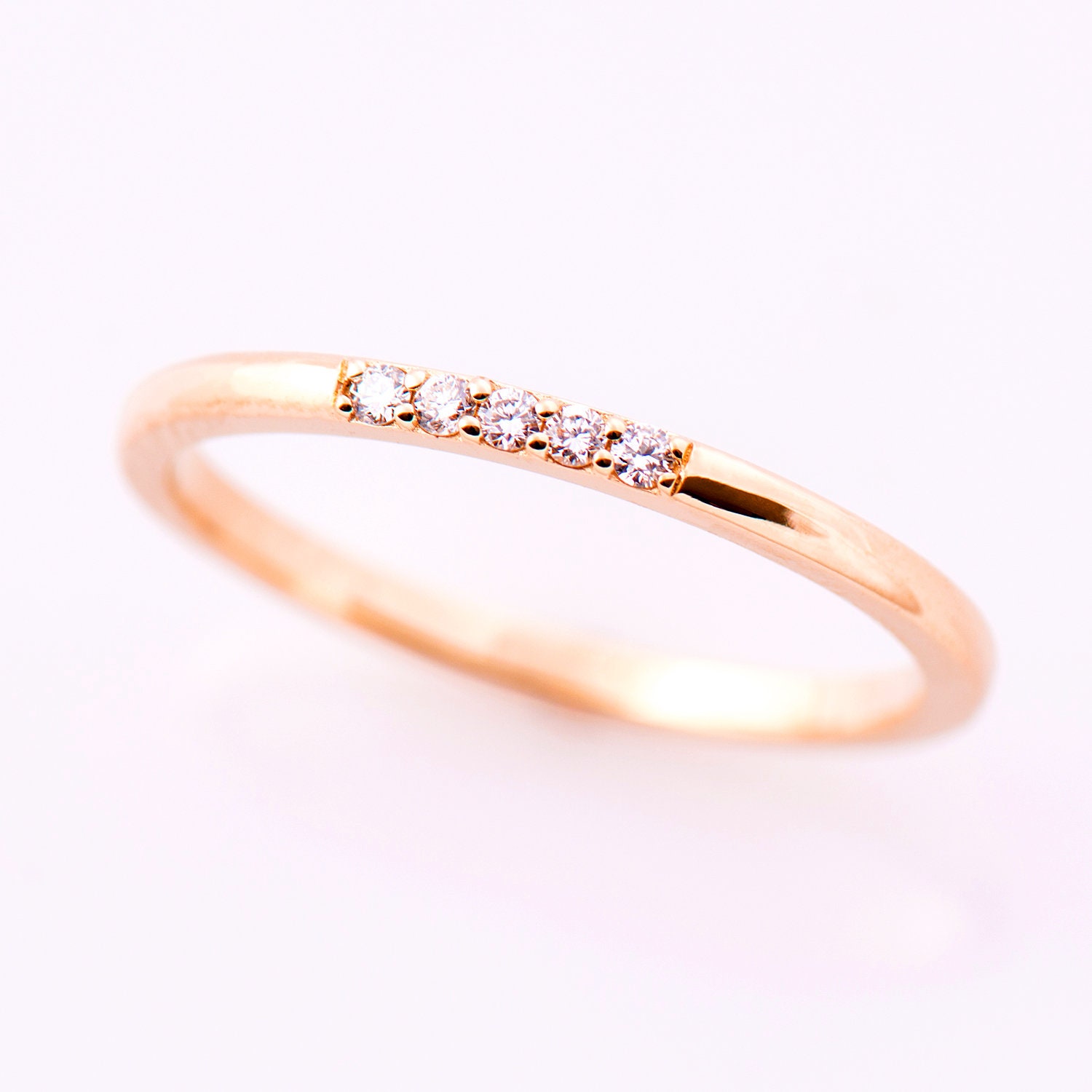 1.5 Mm 5 Diamonds Ring Five Diamonds Stack Band 14K / 18K - Etsy Singapore