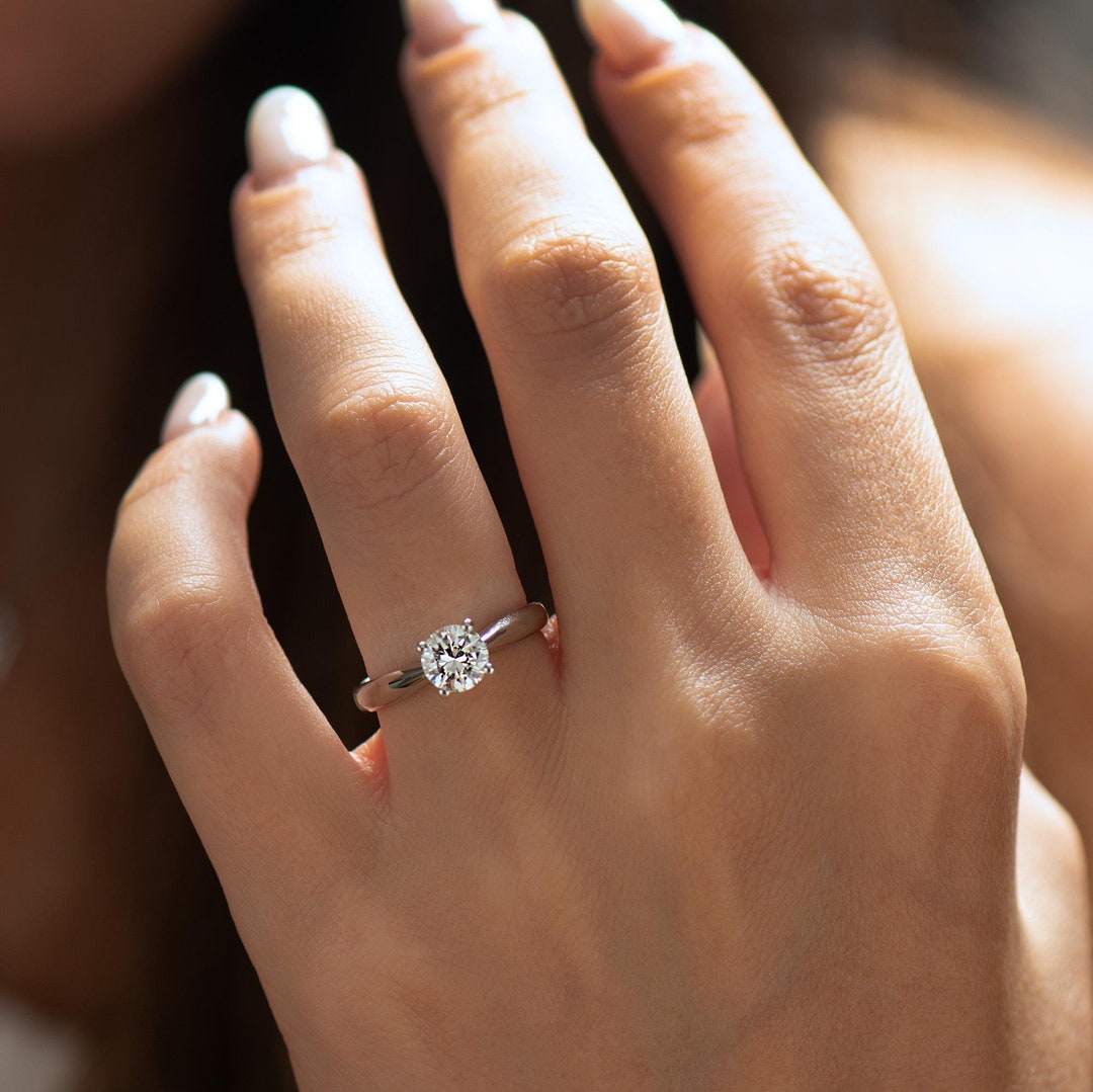 Cathedral Solitaire Ring, 14K / 18K White Gold, Diamond Engagement Ring ...