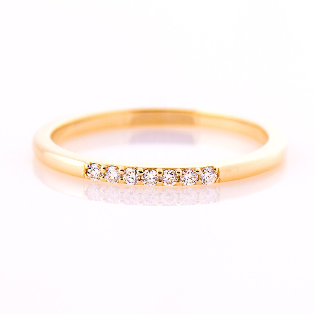 1.5 Mm 7 Diamonds Ring, Stack Diamonds Band, 14K / 18K Yellow Gold ...