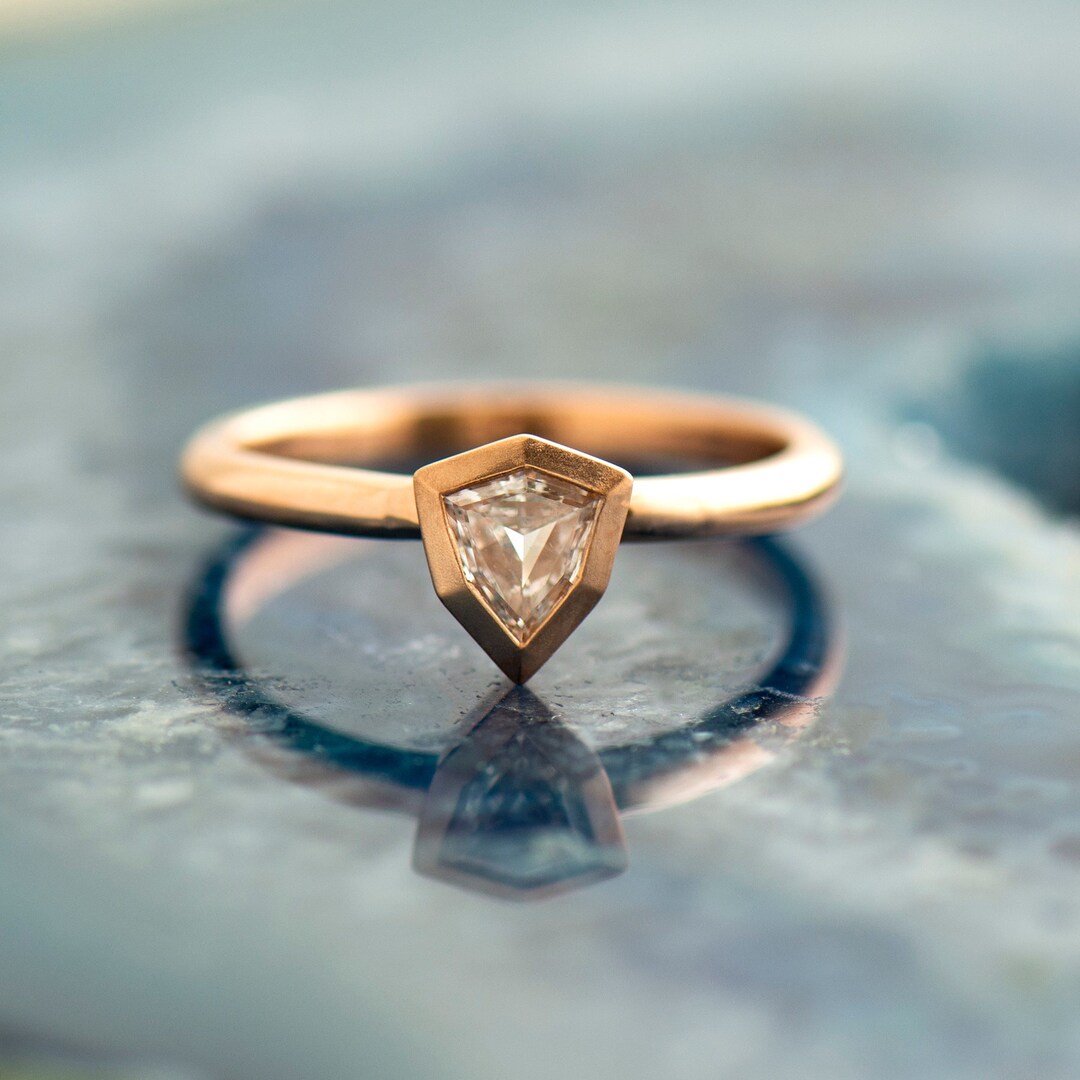 Shield Diamond Ring, Unique Engagement Ring, 14K / 18K Rose Gold ...