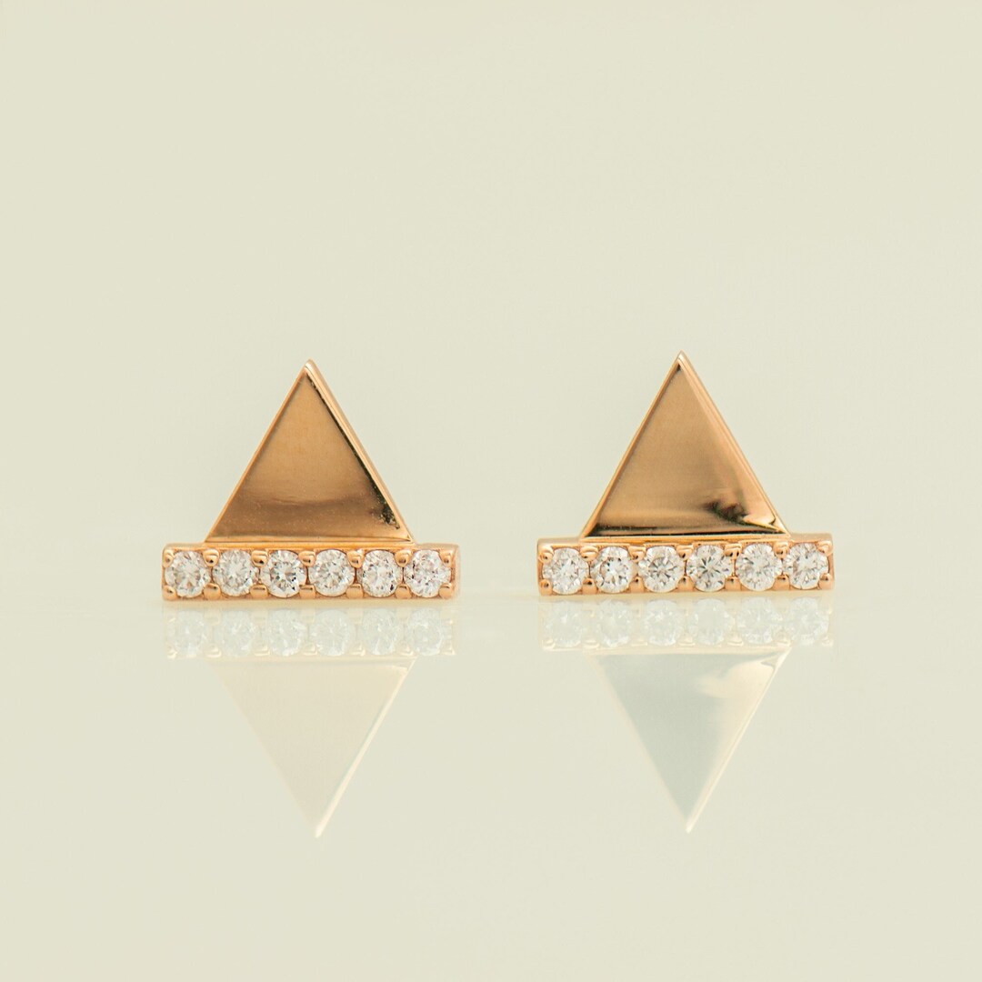 Triangle Gold Earrings, 14K / 18K Rose Gold, Triangular Earrings ...