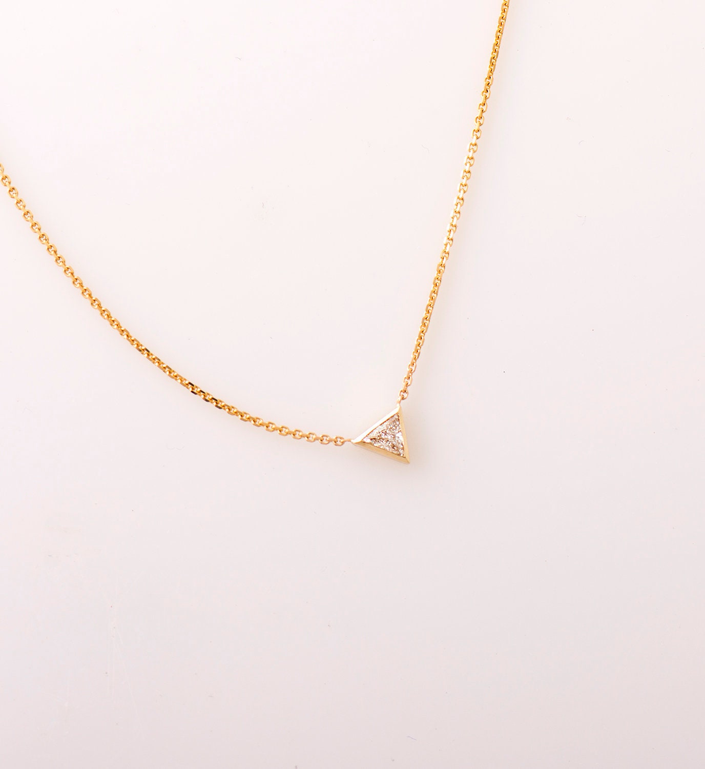 Triangle Diamond Necklace 14K / 18K Yellow Gold Diamond - Etsy