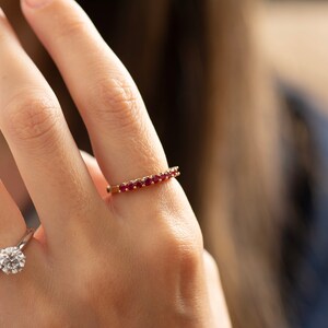 Rubies Stack Ring 14K / 18K Yellow Gold, Natural Red Ruby Ring, Ruby Stacking Ring, Half ...