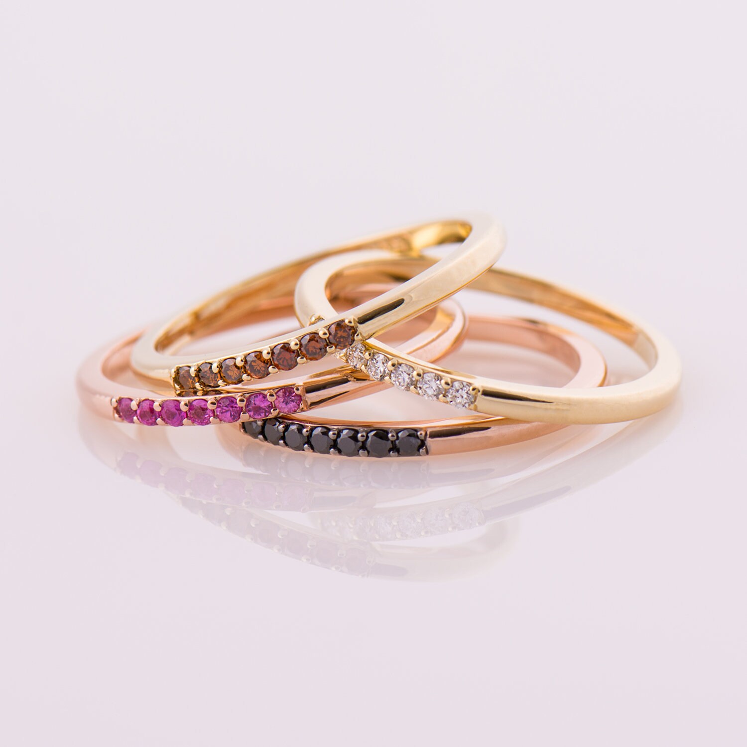 1.5 Mm 5 Diamonds Ring, Stack Diamonds Band, 14K / 18K Yellow Gold ...