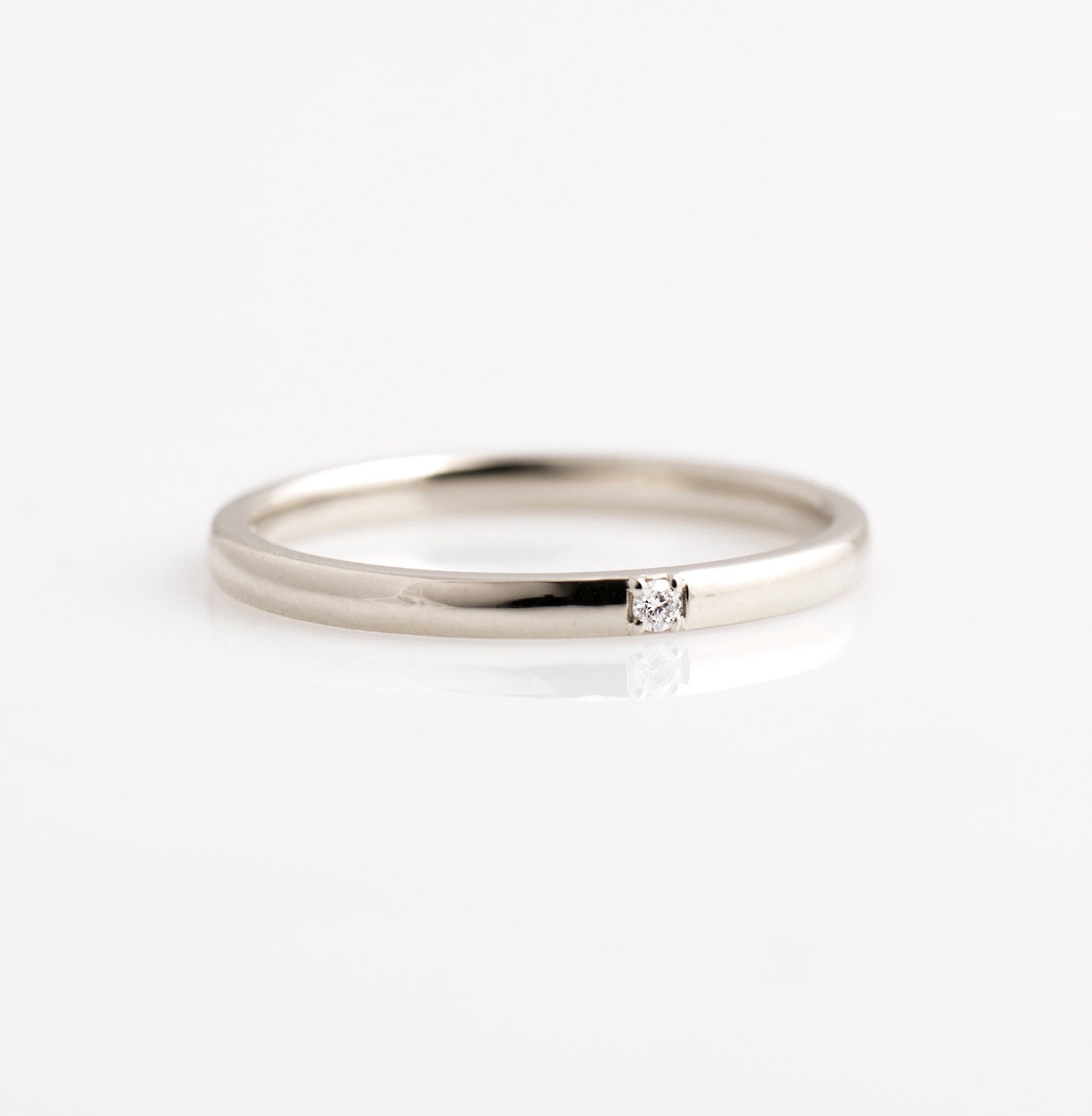 2 Mm Single Diamond Ring 14K / 18k White Gold Smooth Wedding - Etsy
