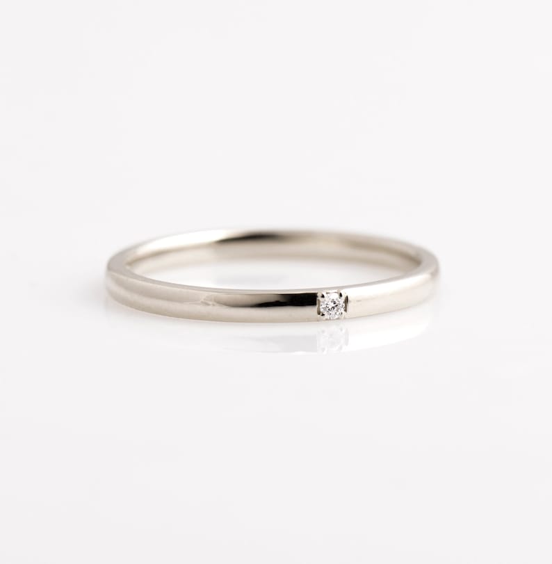 2 Mm Single Diamond Ring, 14K / 18K White Gold, Smooth Wedding Ring ...