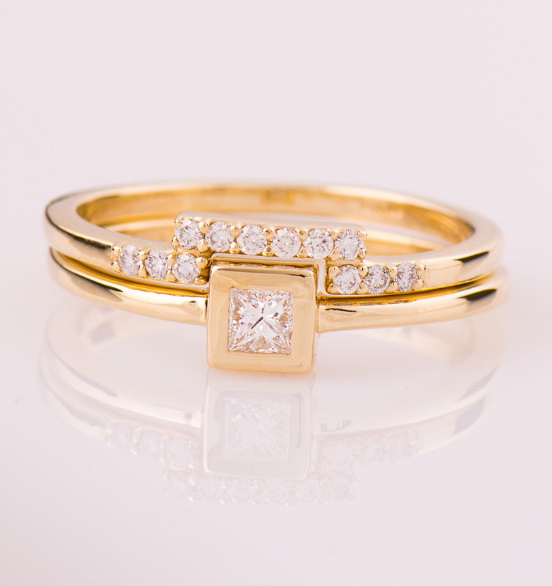 Square Diamond Ring Engagement Ring Set 14K Yellow Gold - Etsy