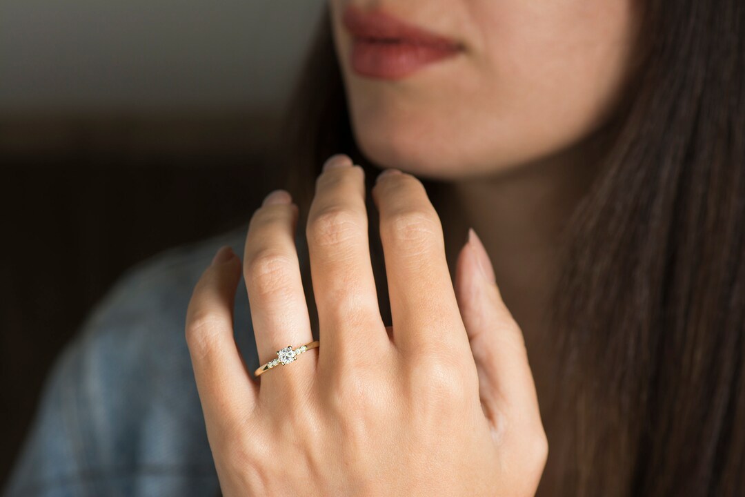 Delicate Engagement Ring, 14K Yellow Gold Engagement Band, Petite ...