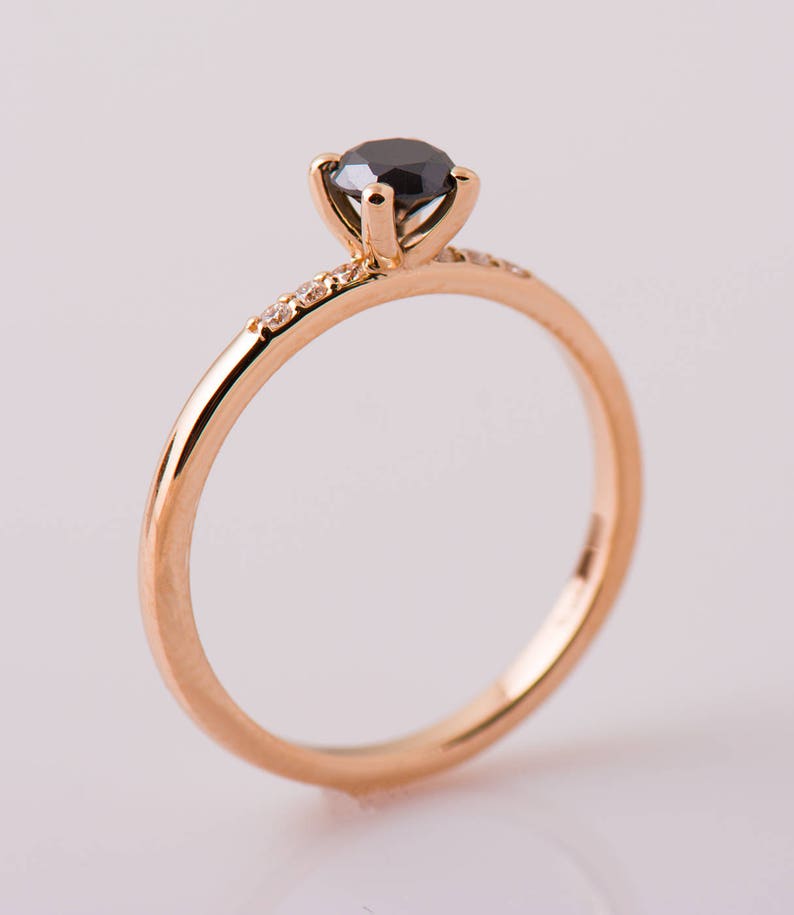 Petite Black Diamond Ring Dainty Black Diamond Engagement | Etsy
