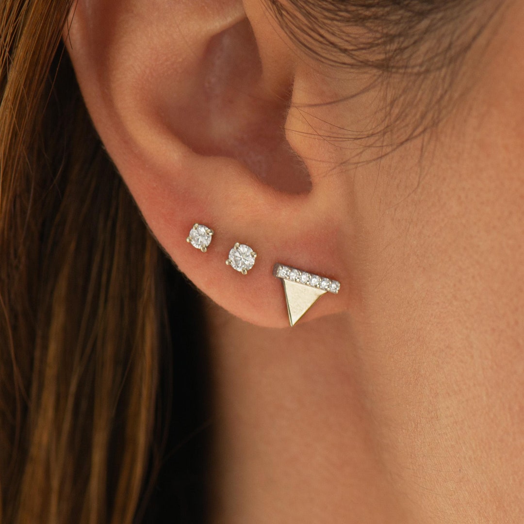 Triangle Gold Earrings, 14K / 18K White Gold, Triangular Earrings ...