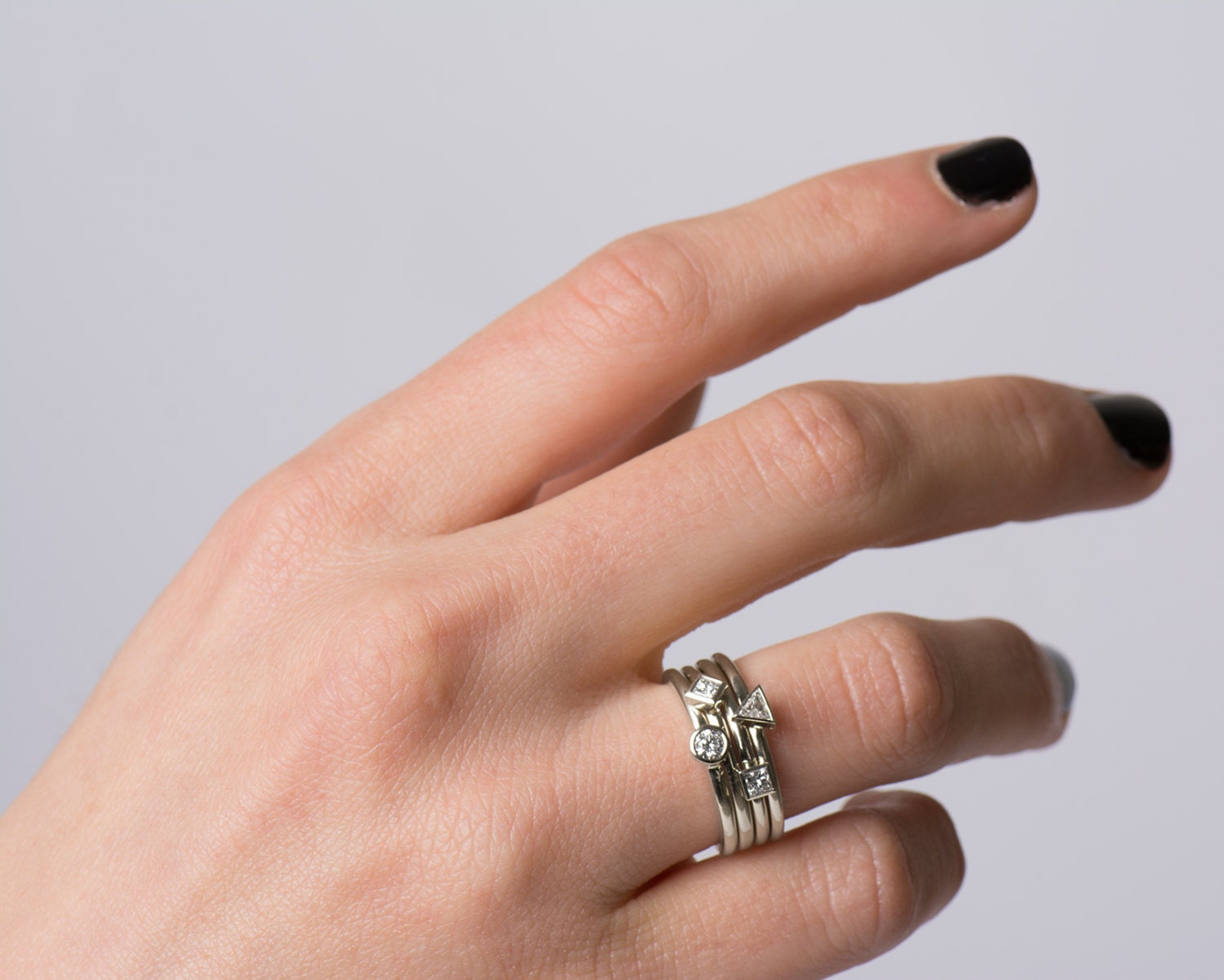 Stackable Rings Set 14K White Gold Stacking Rings | Etsy