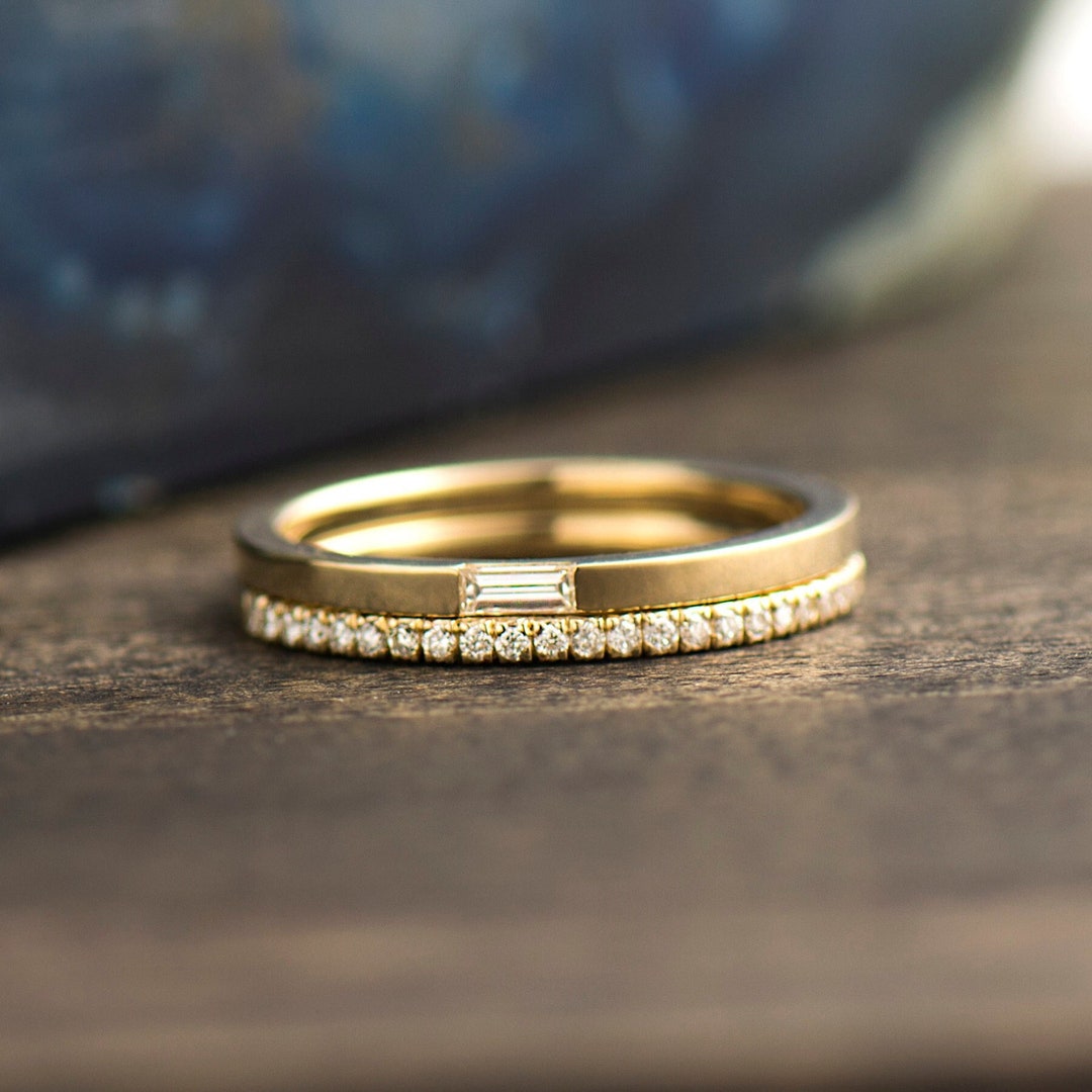 Minimal Engagement Rings Set, 14K / 18k Gold, Matching Wedding Ring ...