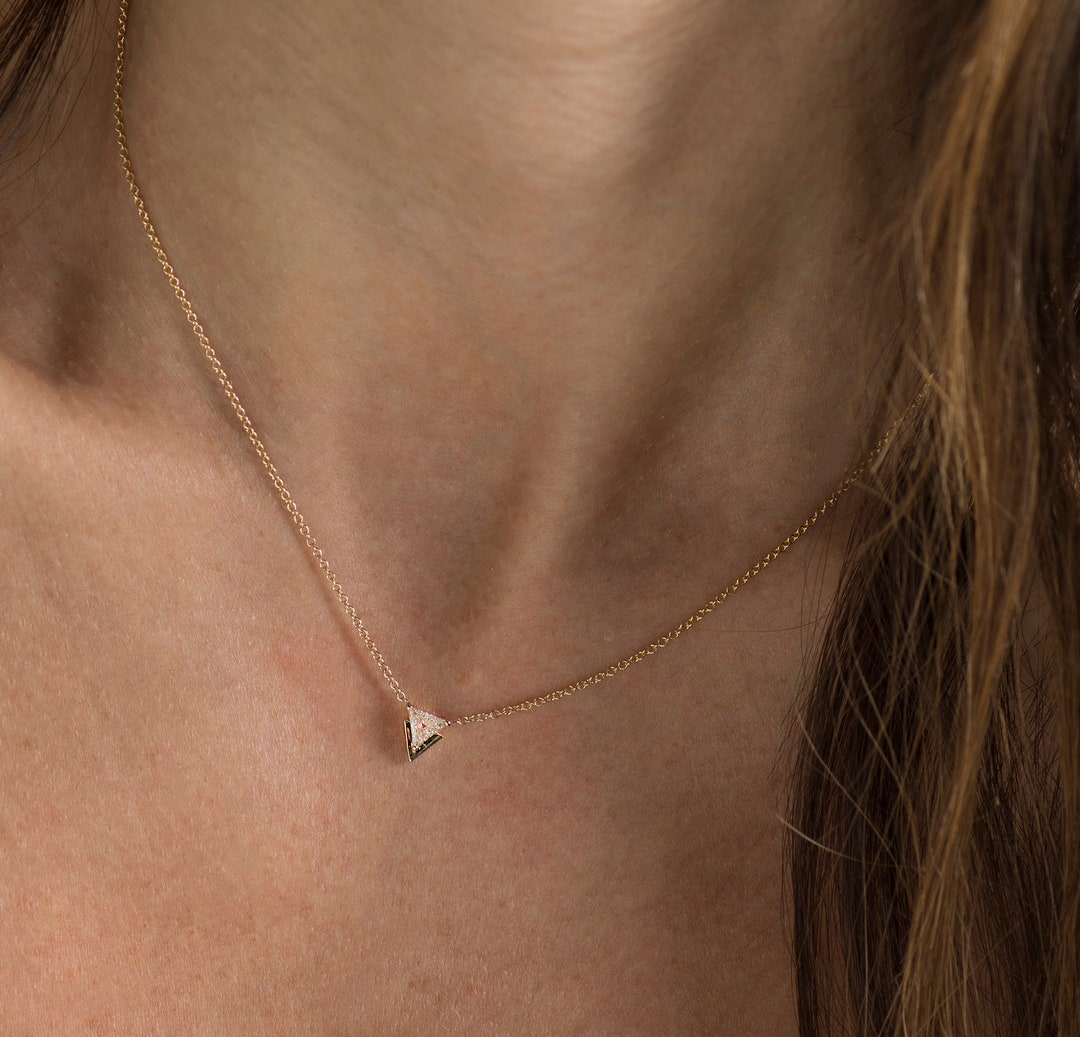 Triangle Diamond Necklace, 14K / 18K Yellow Gold, Minimalist Diamond ...