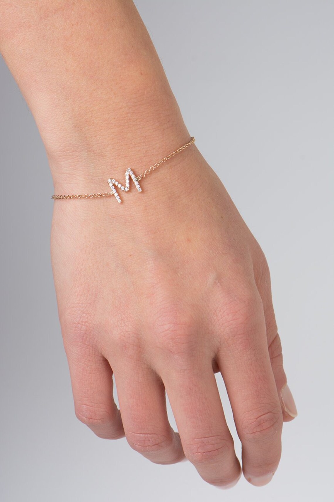 Alphabet Letter Diamond Bracelet 14K Rose Gold Minimal | Etsy