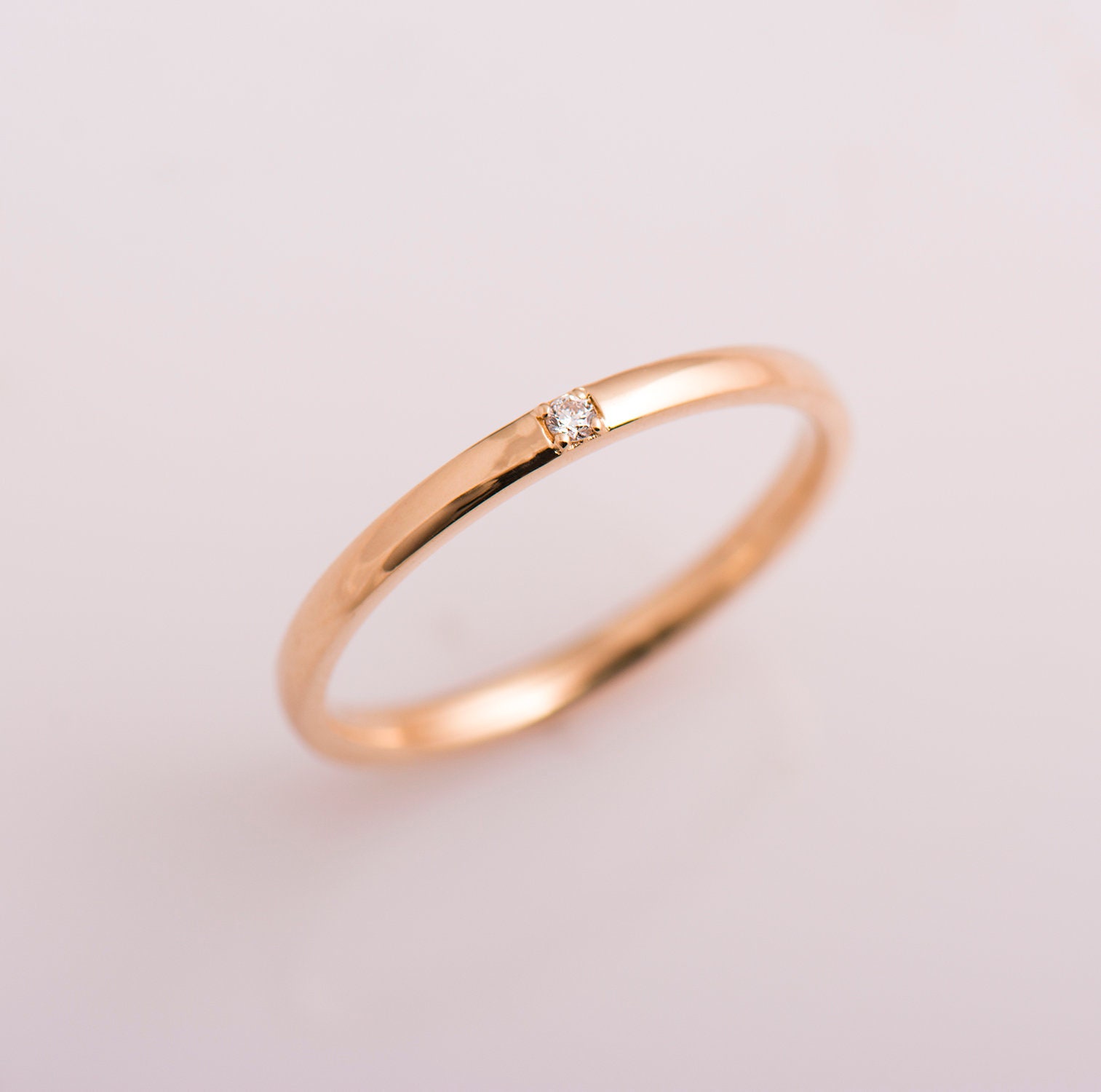 2 Mm Single Diamond Ring 14K / 18k Rose Gold Wedding Ring - Etsy Hong Kong