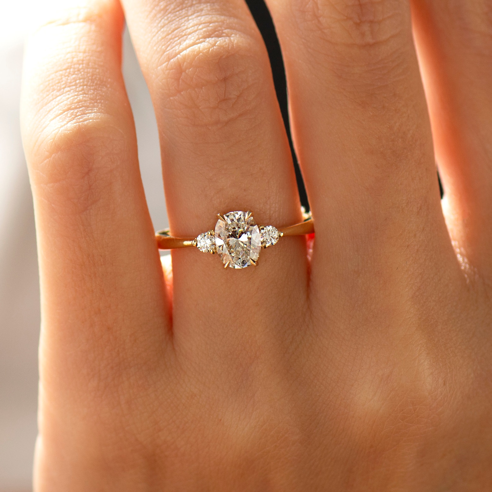 One Carat Elongated Cushion Ring, 14K / 18K Yellow Gold, Cushion Cut ...