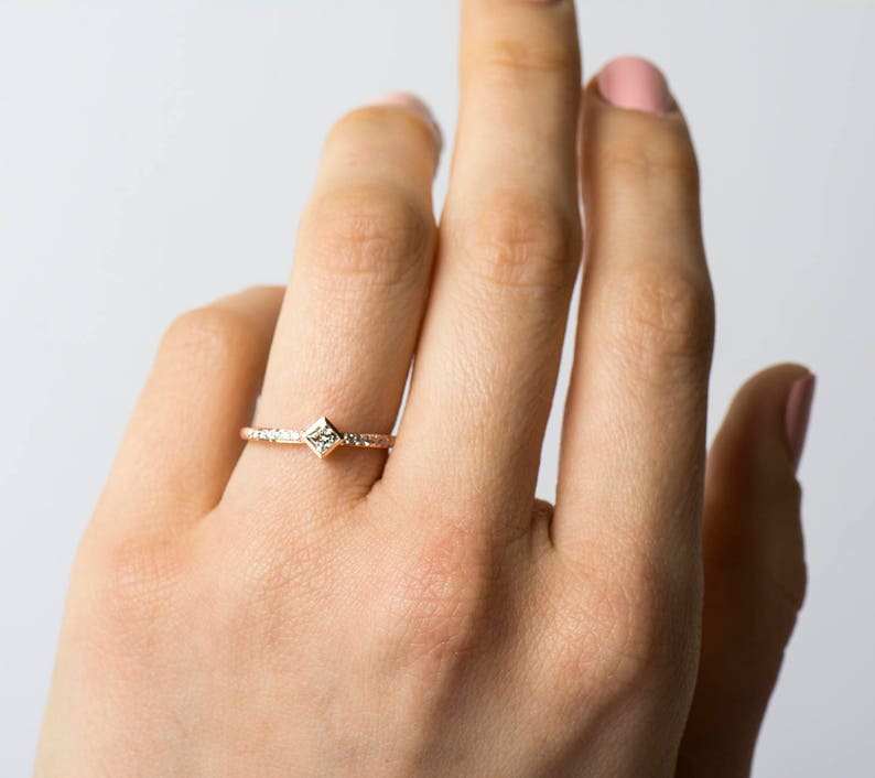 Rhombus Square Diamond Engagement Ring 14K / 18K Rose Gold - Etsy