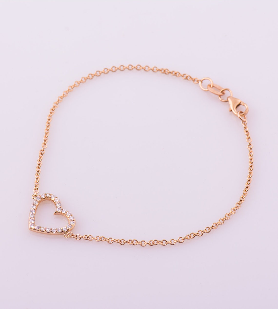 Heart Diamond Bracelet 14k / 18k Rose Gold Diamond Bracelet - Etsy