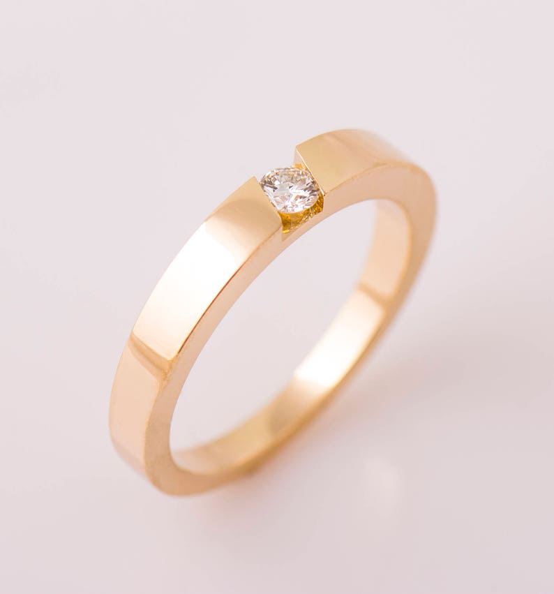 Tension Set Ring 14k / 18k Yellow Gold Diamond Ring Unisex - Etsy