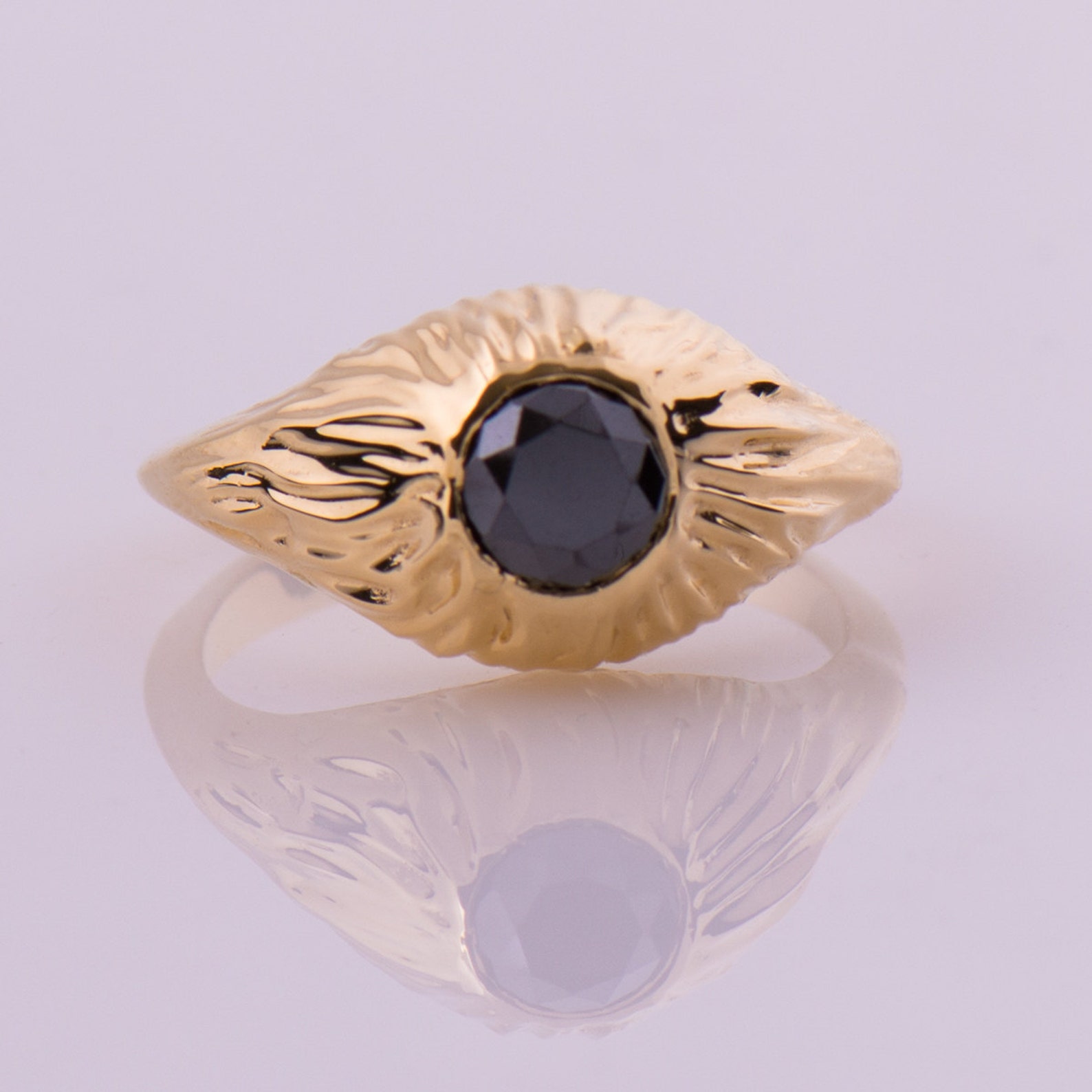 Volcano Black -solitaire, Black Diamond Ring, 18K Yellow Gold ...