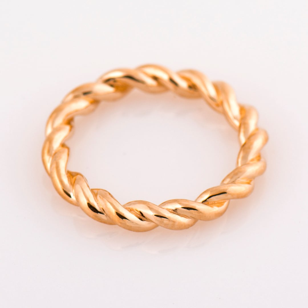 3 MM Braided Ring, 14K / 18K Rose Gold, Thick Ring, Rope Wedding Ring ...