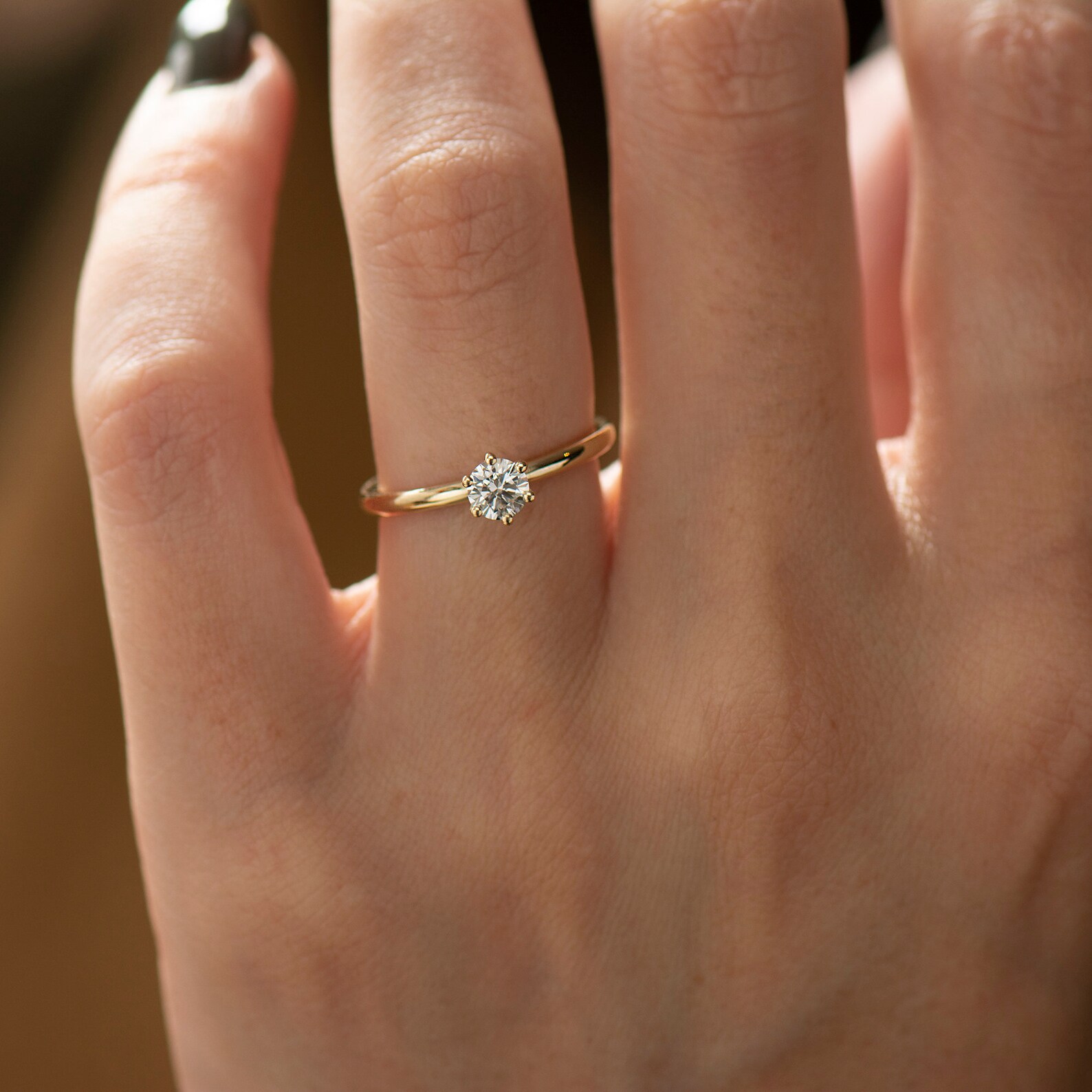 Classic 6 Prong Engagement Ring, 14K / 18K Yellow Gold, Diamond ...