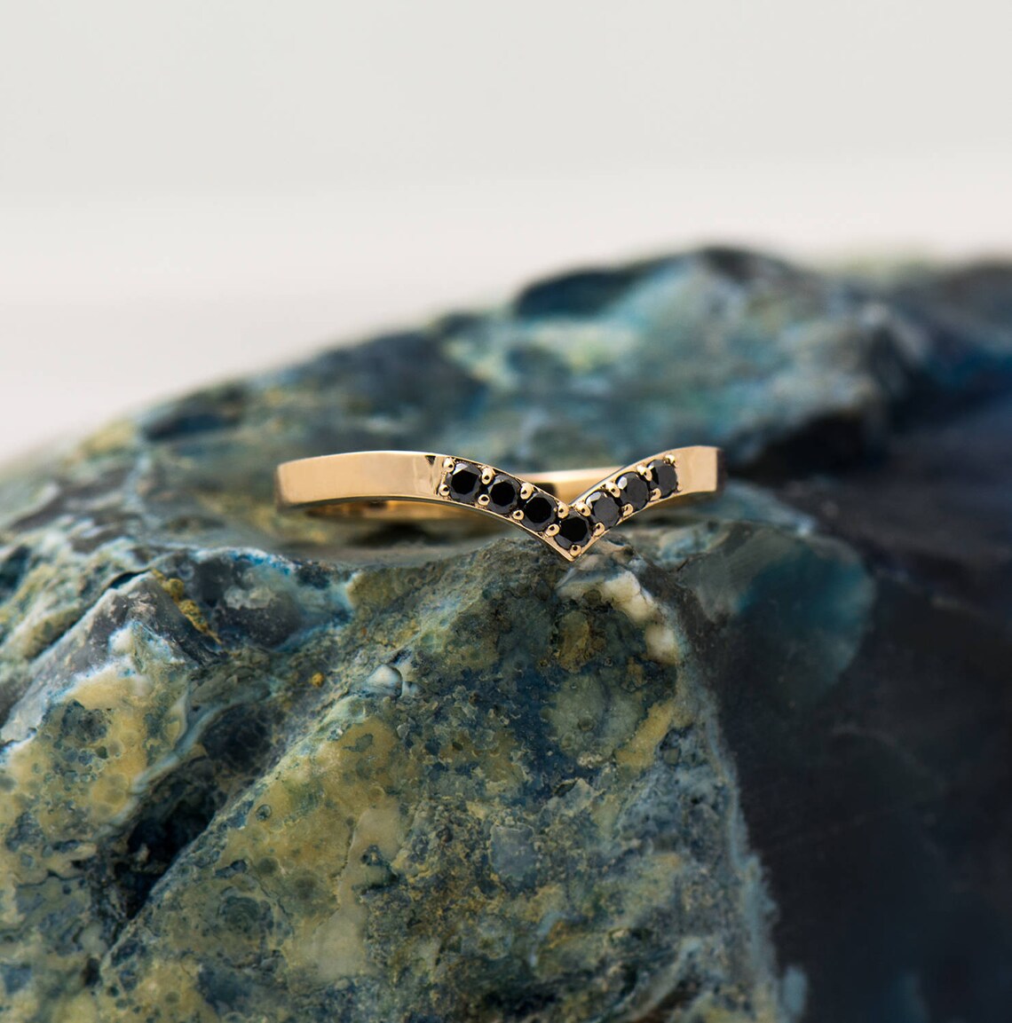 Wide V Shape Black Diamond Ring Black Diamonds Wedding Ring - Etsy