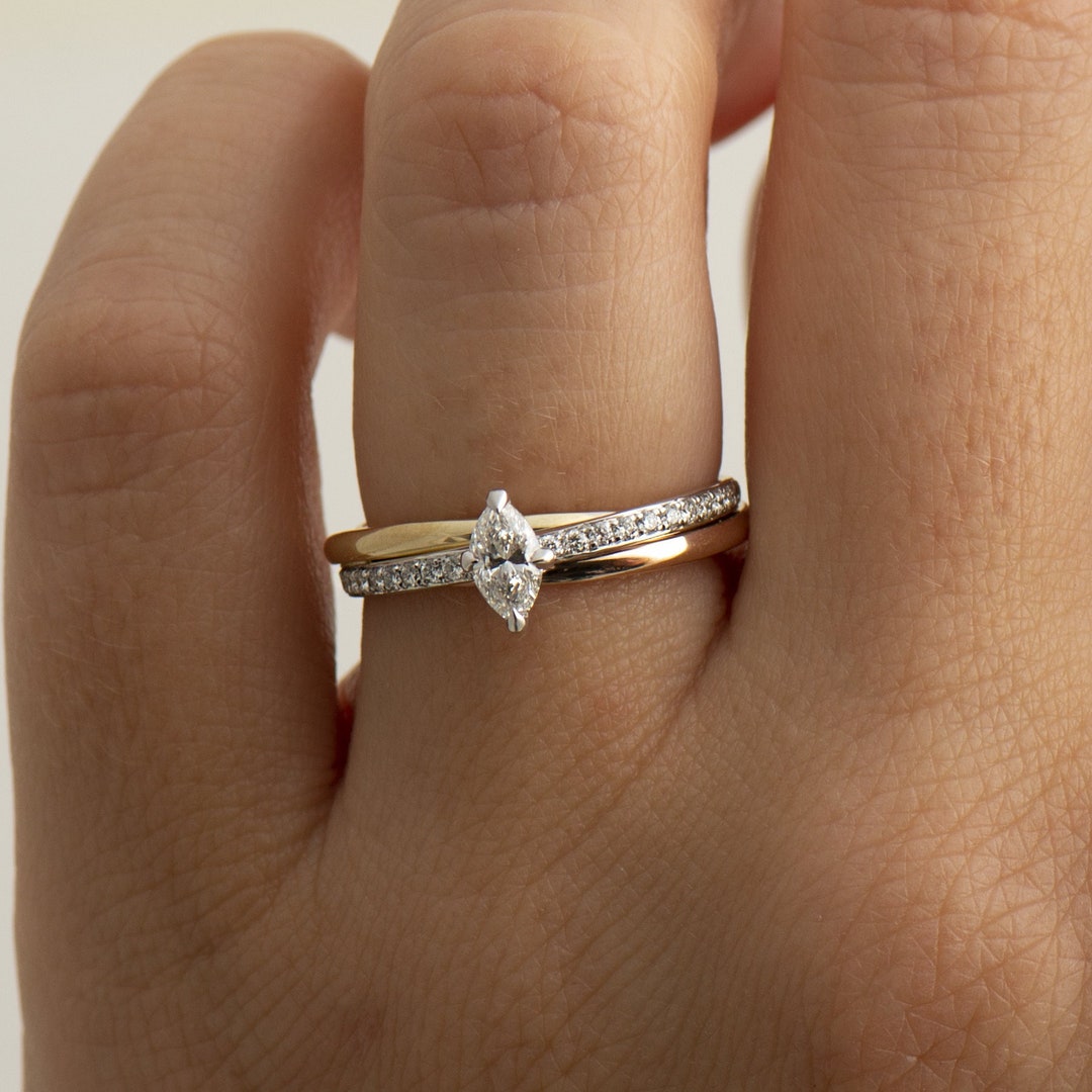 Tri Tone Engagement Ring 14K / 18K Gold Ring Marquise - Etsy