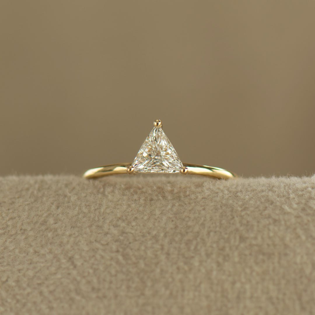 Triangle Engagement Ring, 14K / 18K Gold Ring, Delicate Engagement Ring ...