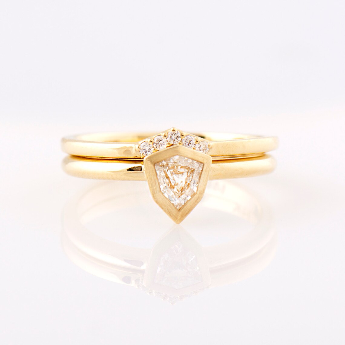 Shield Diamond Ring Unique Engagement Ring 14K / 18K Yellow | Etsy