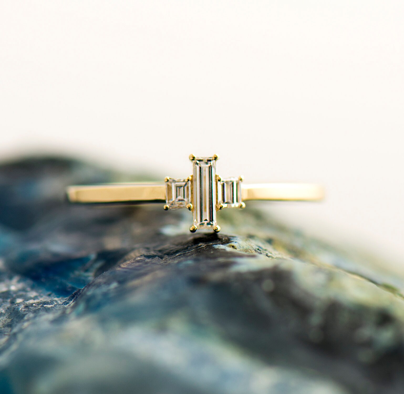 Three Stones Baguette Ring 14K / 18k Yellow Gold Baguette | Etsy