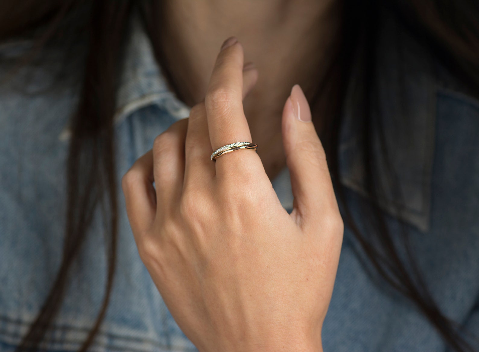 Three Tone Ring 14K / 18K Gold Diamonds Band Anniversary - Etsy