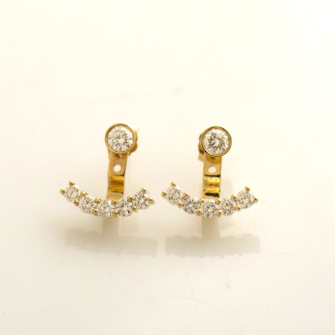 Ear Jacket Earrings, 14K / 18K Yellow Gold, Diamond Earrings, Diamond ...