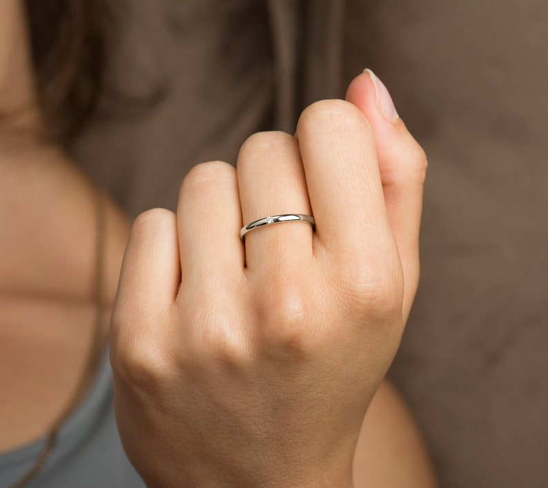 2 Mm Single Diamond Ring 14K / 18k White Gold Smooth Wedding - Etsy