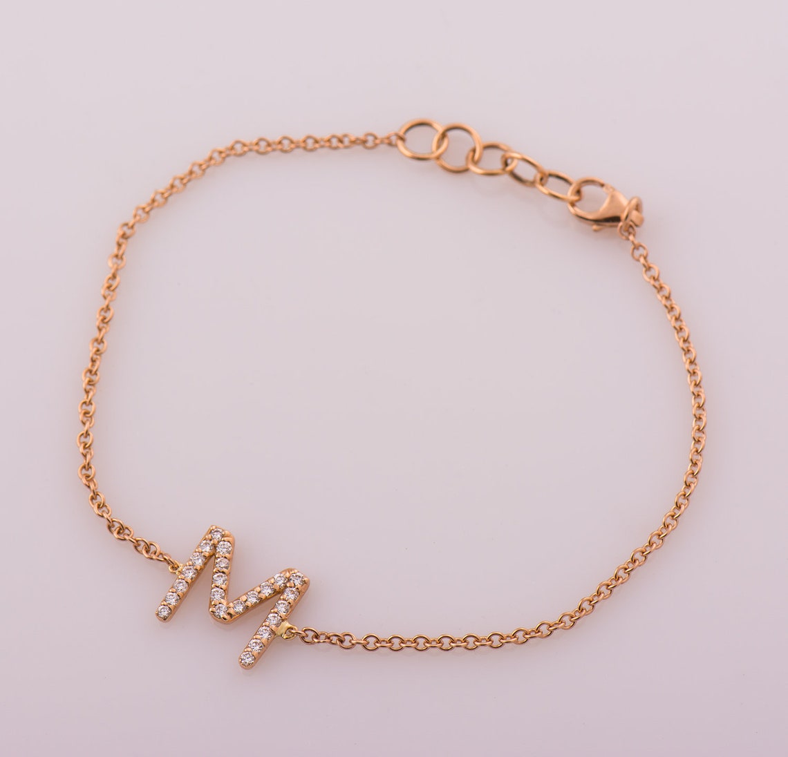 Alphabet Letter Diamond Bracelet 14K Rose Gold Minimal | Etsy