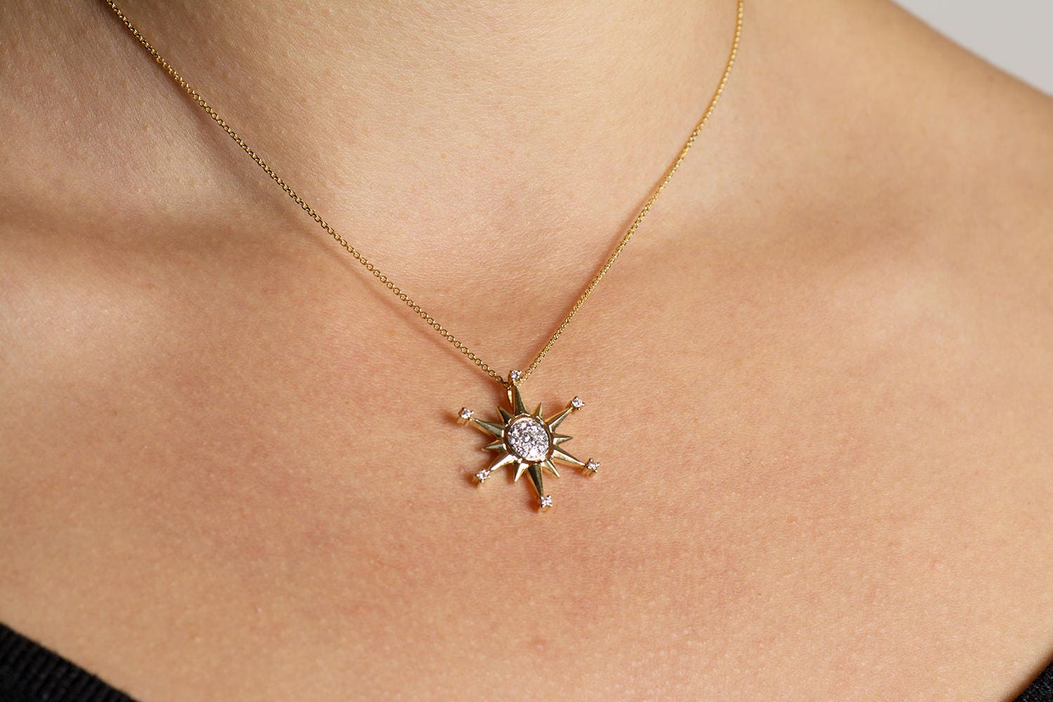 Compass Diamonds Pendant 14K / 18K White Gold Necklace Gift - Etsy