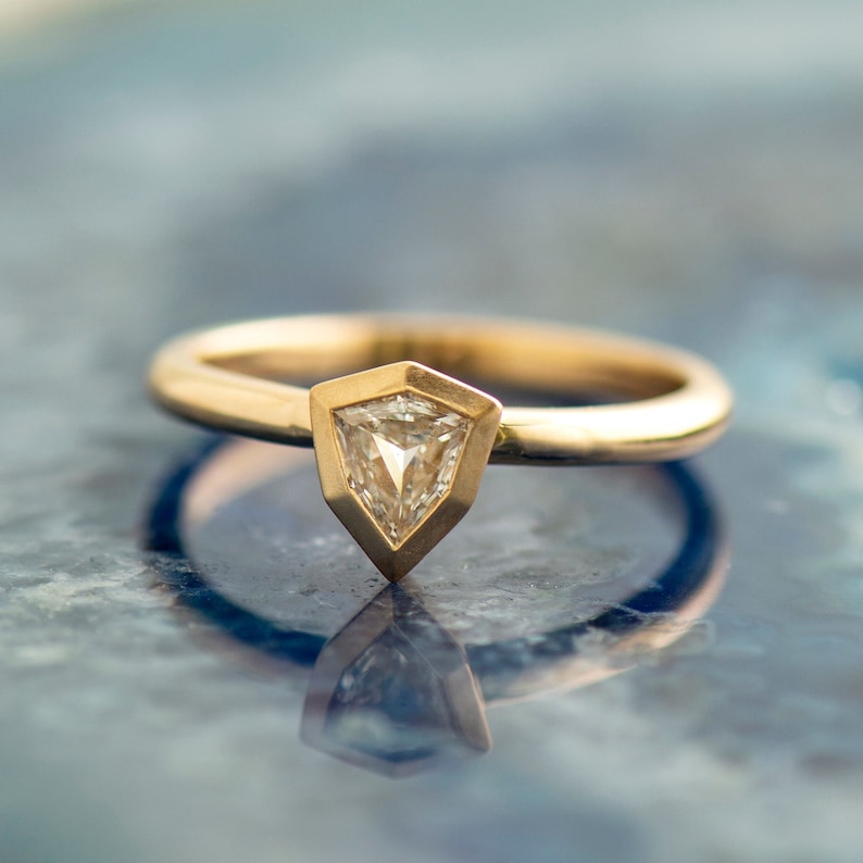 Shield Diamond Ring Unique Engagement Ring 14K / 18K Yellow - Etsy